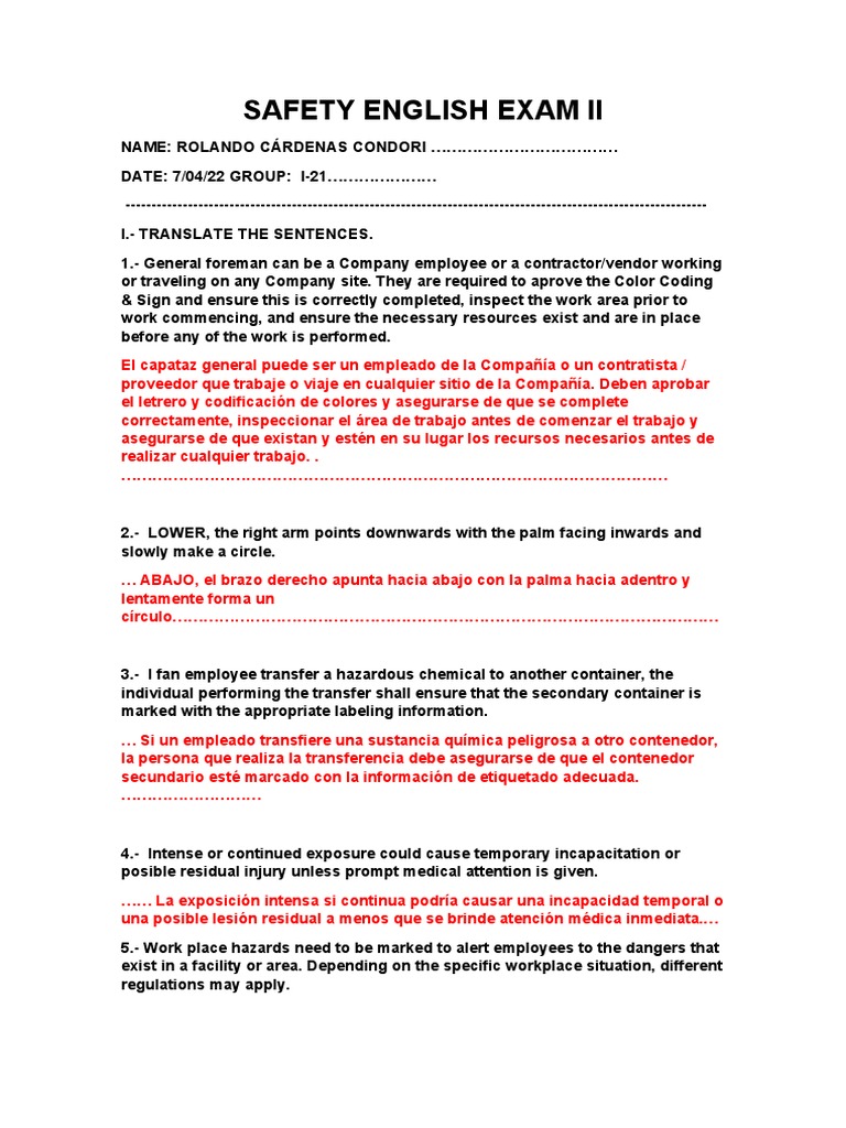 Safety English Exam II Virtual II Módulo - Docx Rolando Cárdenas | PDF