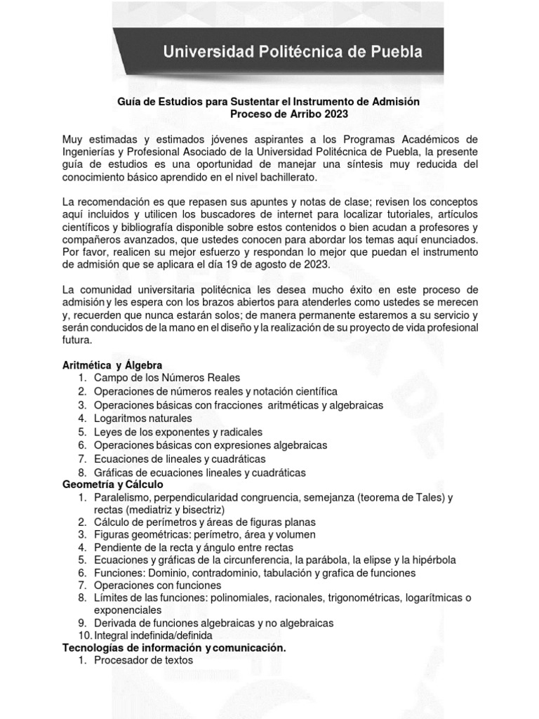Guía de Estudios 2023-Ciencias Físico-Matemáticas | PDF | Química | Geometría