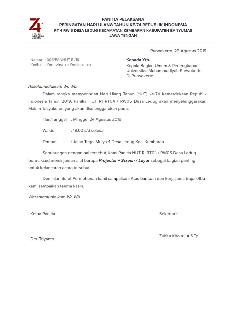 Surat Peminjaman Proyektor | PDF