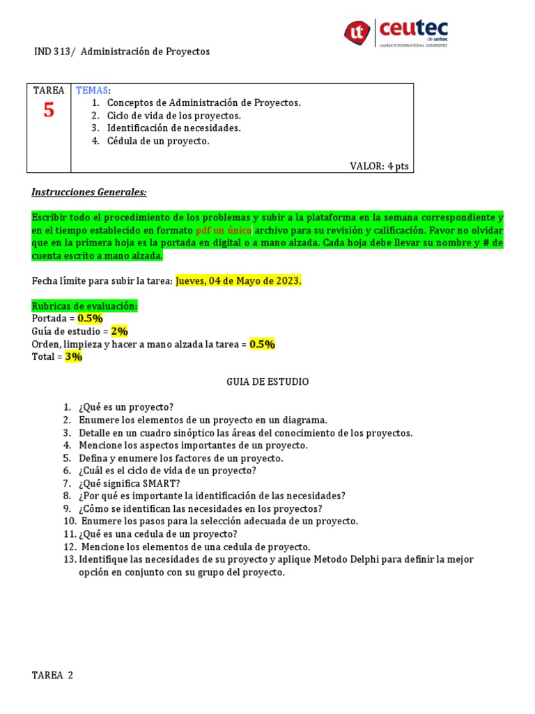 Tarea 2 Admon de Proyectos 2023 | PDF