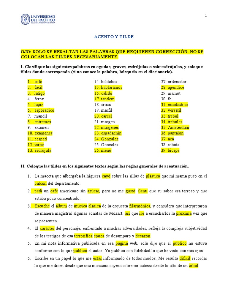 SOLUCIONARIO de Acento y Tilde | PDF