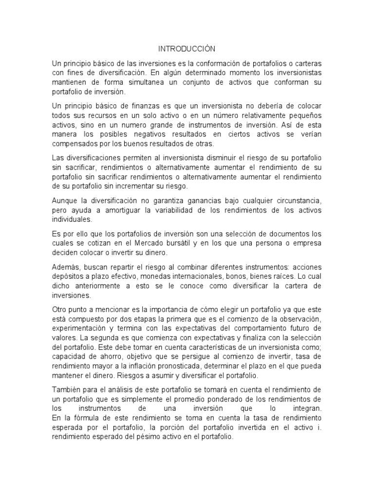 Introducción | PDF | Portafolio (Finanzas) | Inversiones