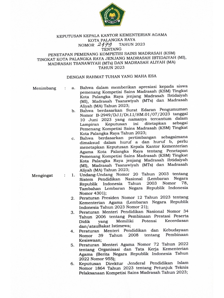 SK Pemenang Hasil KSM 2023 | PDF