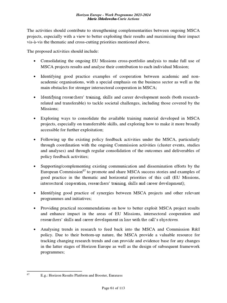 Marie Skłodowska-Curie Actions - Wp-2-Msca-Actions - Horizon-2023-2024 - En-061-113 | PDF ...