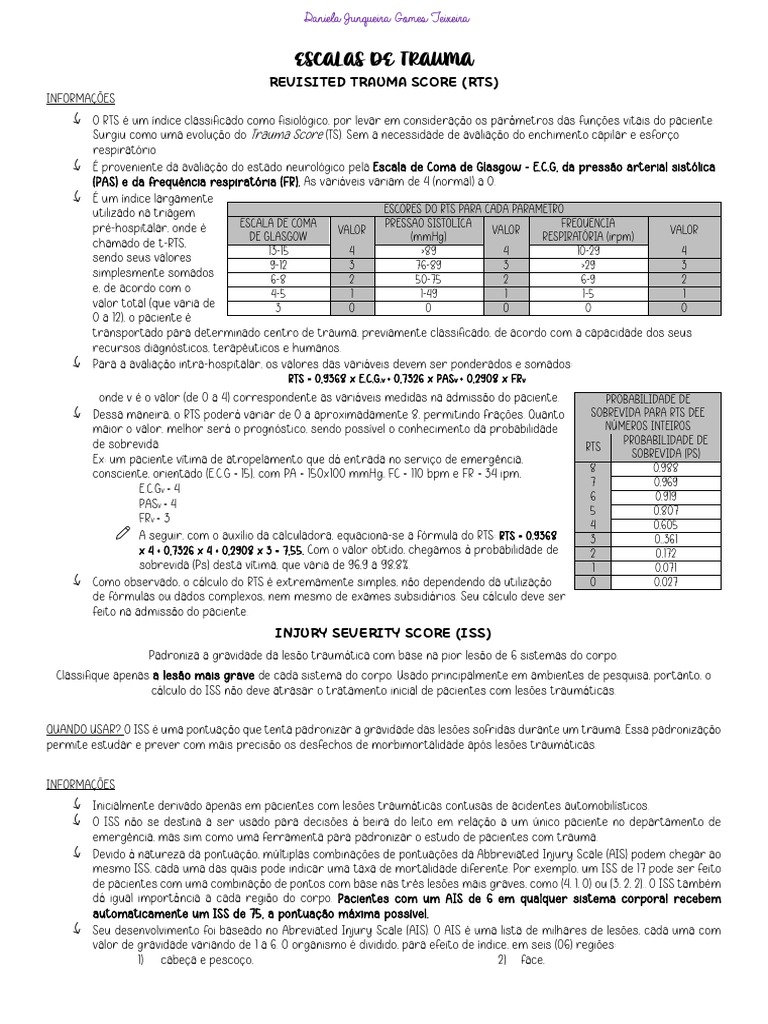 Escalas de Trauma | PDF | Medicina Clínica | Ciências da Saúde