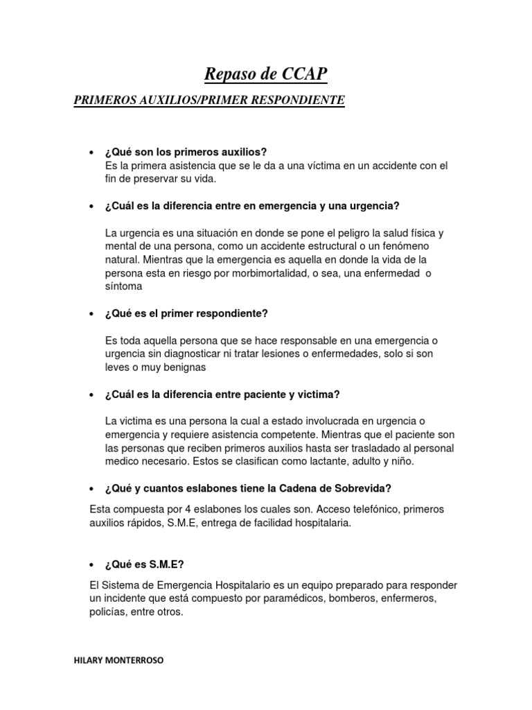 Repaso de CCAP | PDF | Reanimación cardiopulmonar | Artería