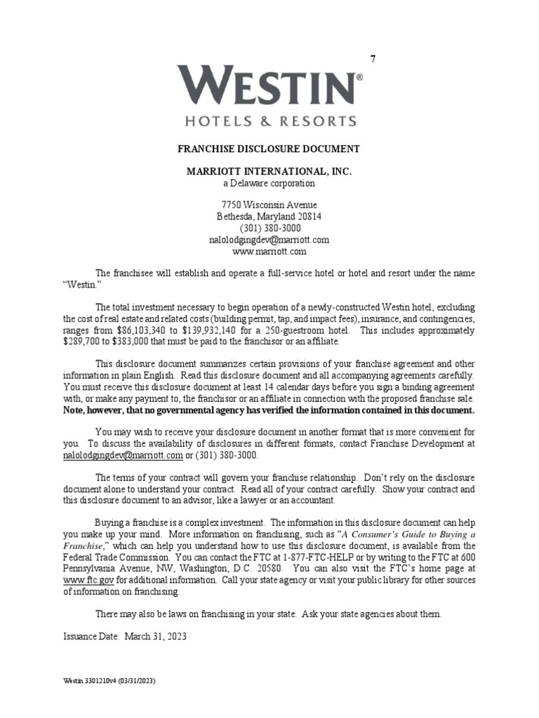 2023 Westin FDD 3 31 2023 | PDF | Finance & Money Management