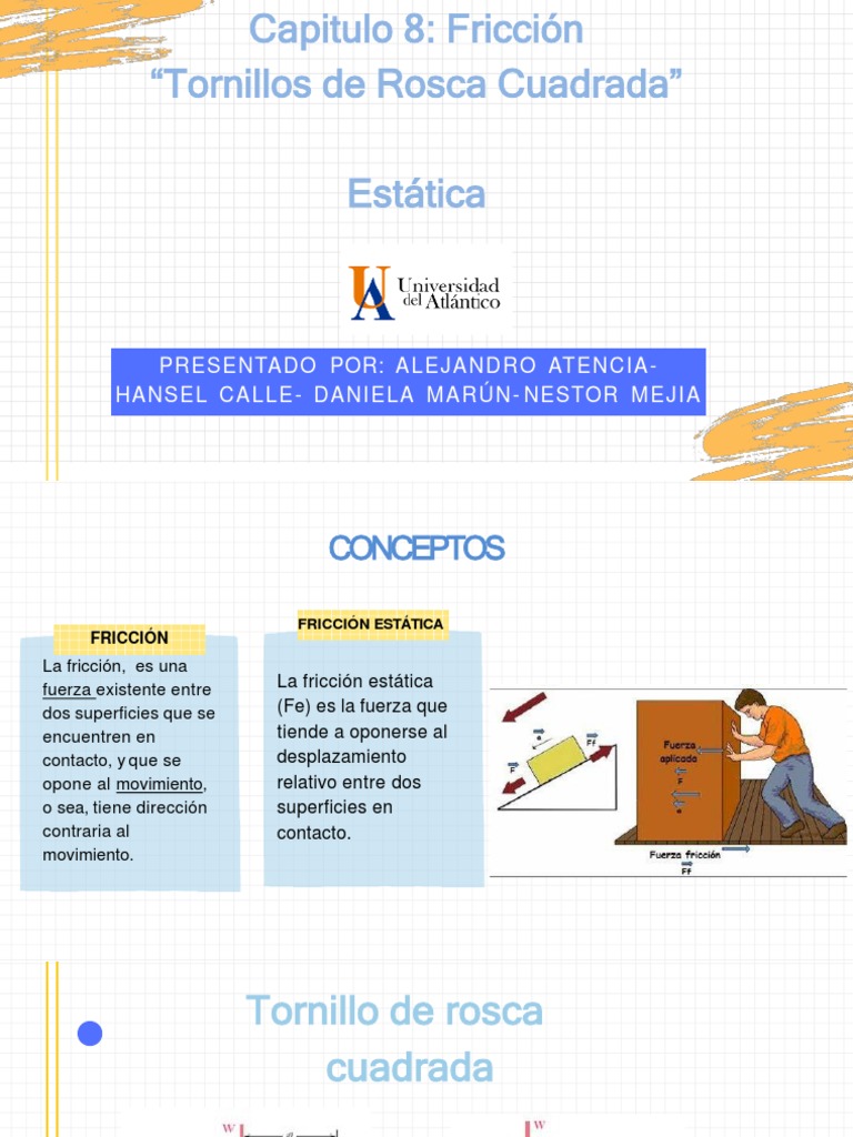Fricción y Tornillos de Rosca Cuadrada | PDF | Fricción | Herramientas