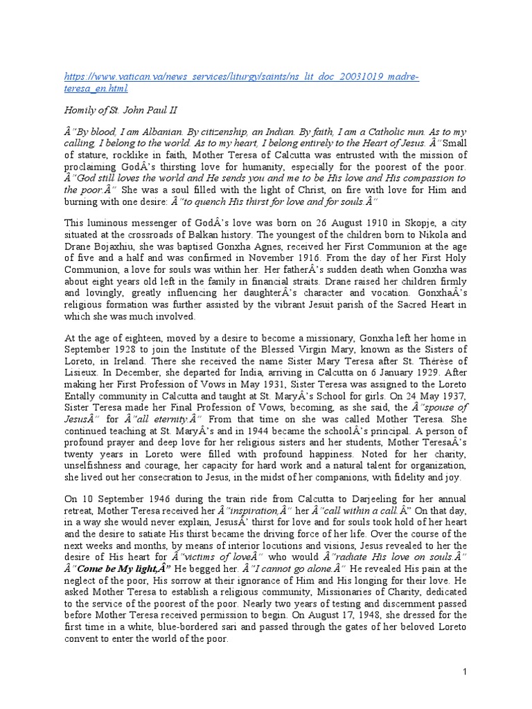 St. Teresa of Calcutta | PDF | History | Religion & Spirituality