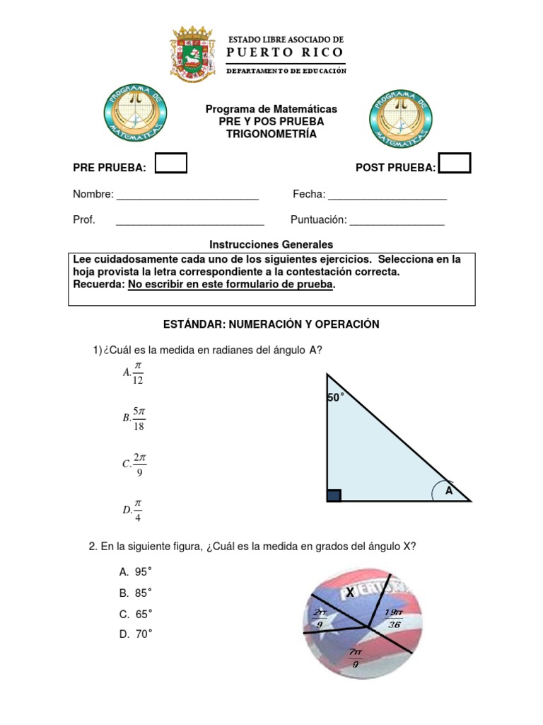 Pre y Pos Prueba de Trigonometría | PDF