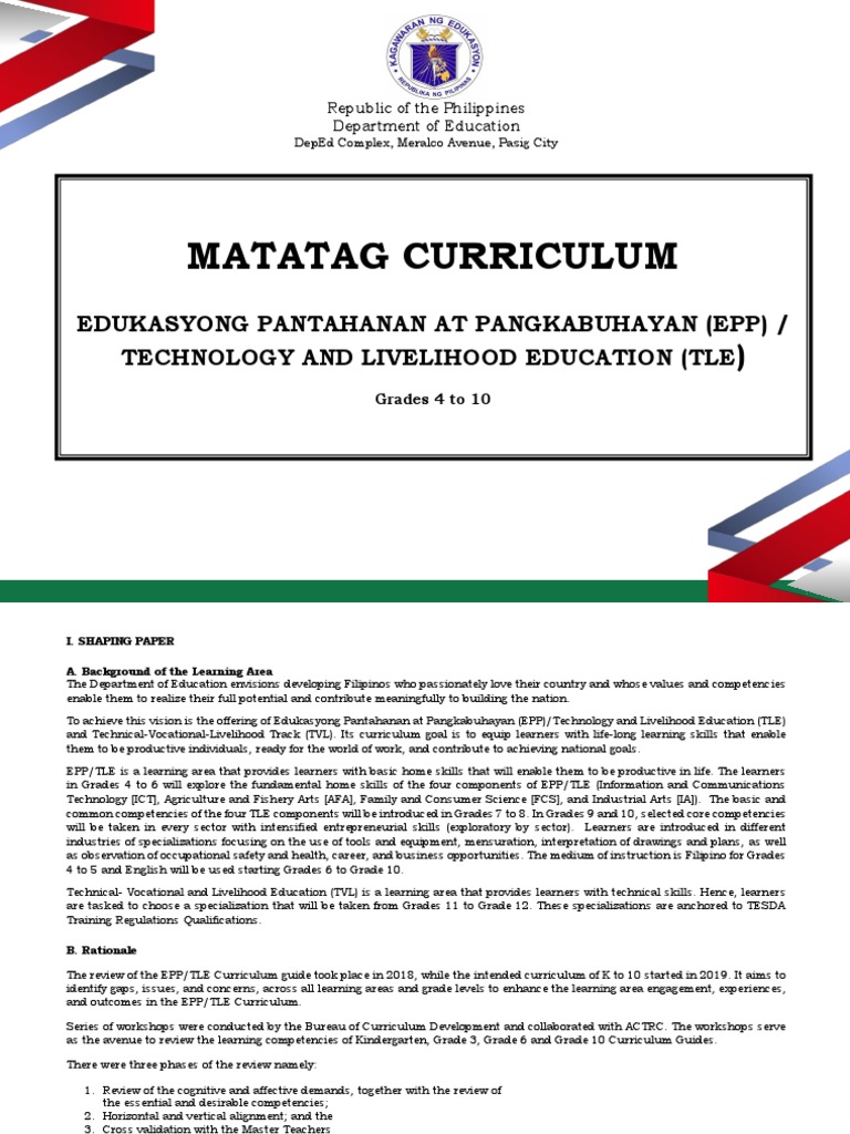 Matatag Epp - Tle Curriculum | PDF