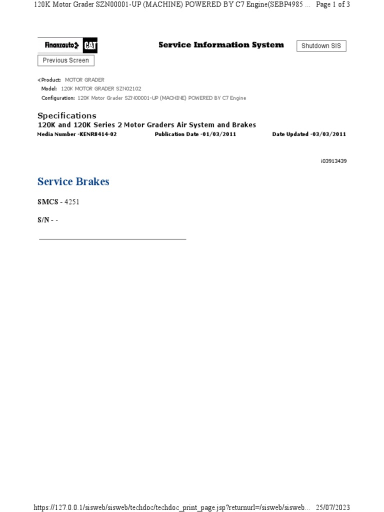Specification Servie Brake | PDF