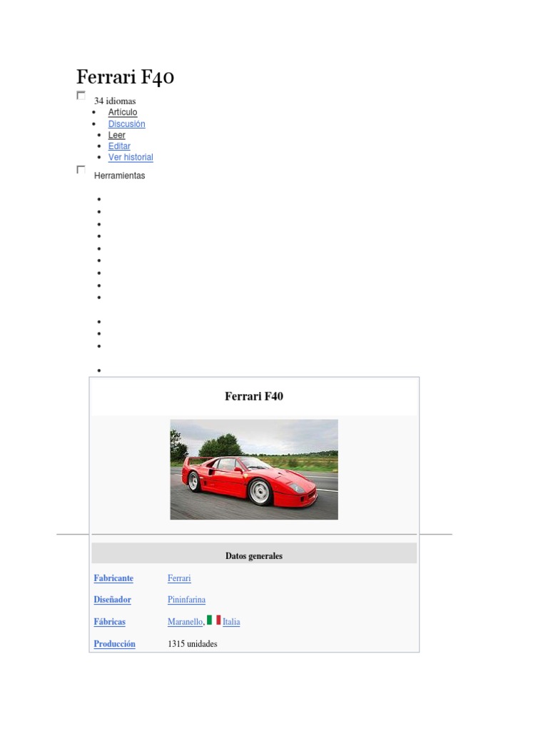 Ferrari F40 | PDF | Vehículos | Vehículos terrestres