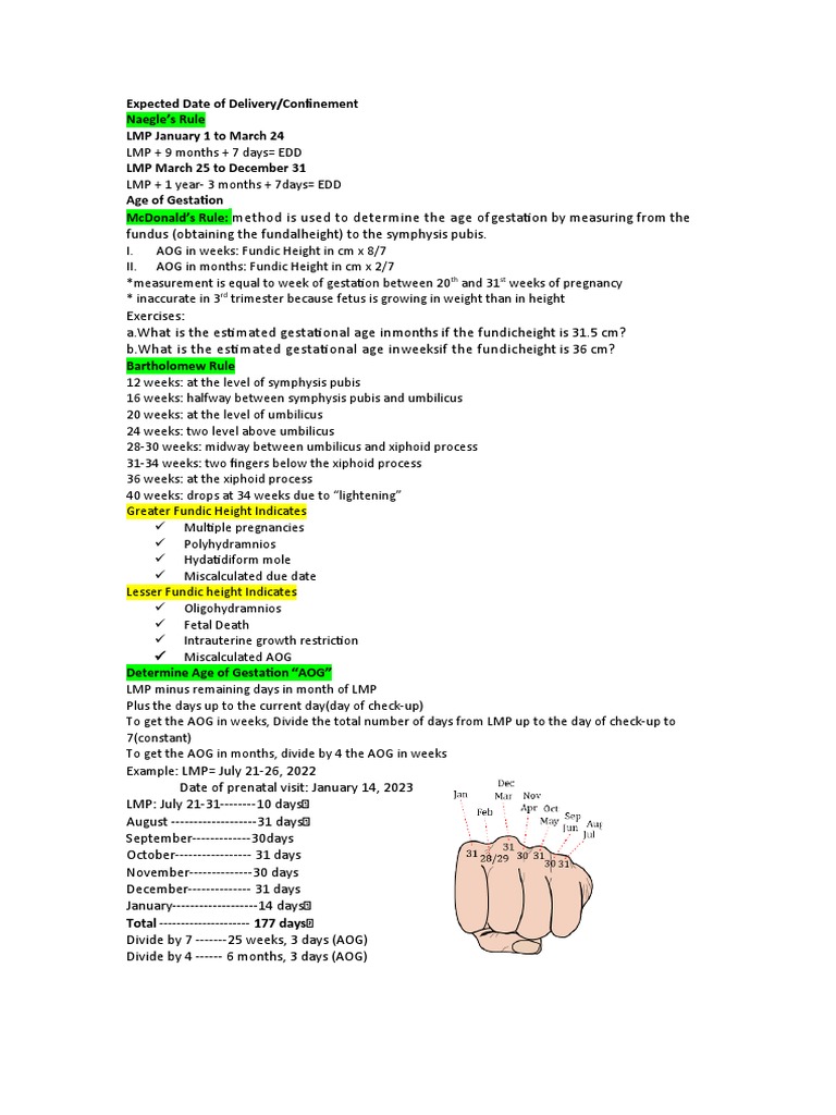 Obstetric's Calculations | PDF | Wellness | Science & Mathematics