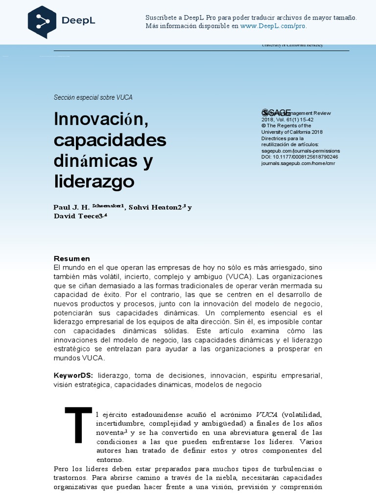 L5. Schoemaker, P. Heaton, S. & Teece, D. (2018) - Innovation, Dynamic ... L5. Schoemaker, P. Heaton, S. & Teece, D. (2018) - Innovation, Dynamic ...