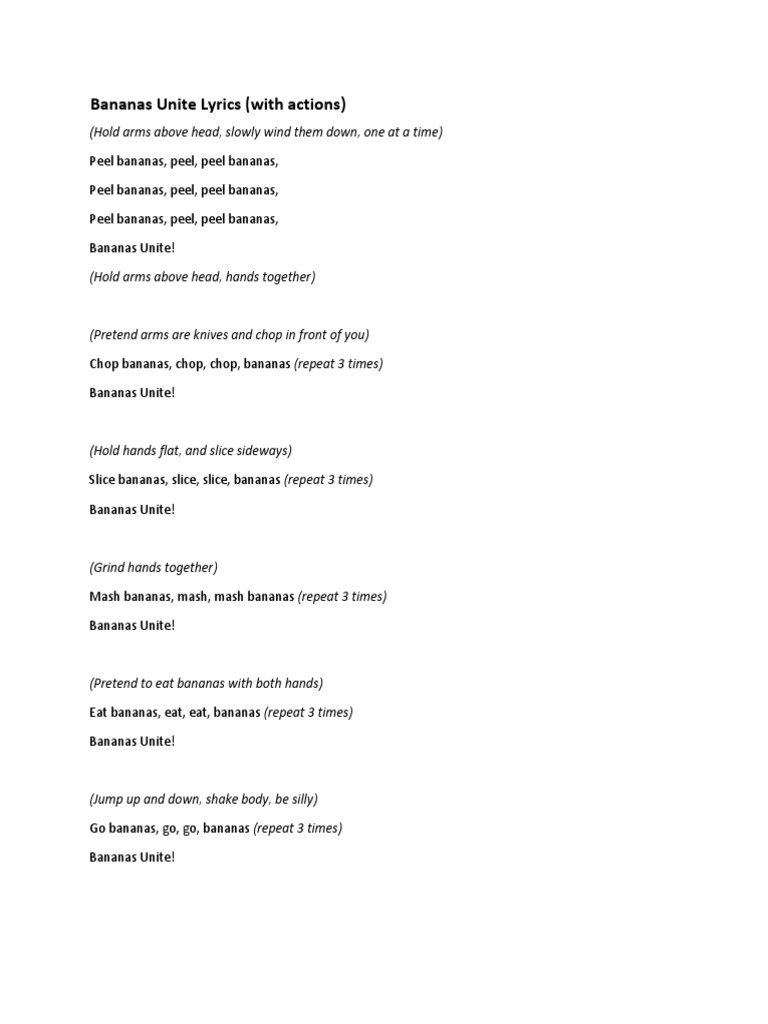 Bananas Unite Lyrics | PDF | Cooking, Food & Wine