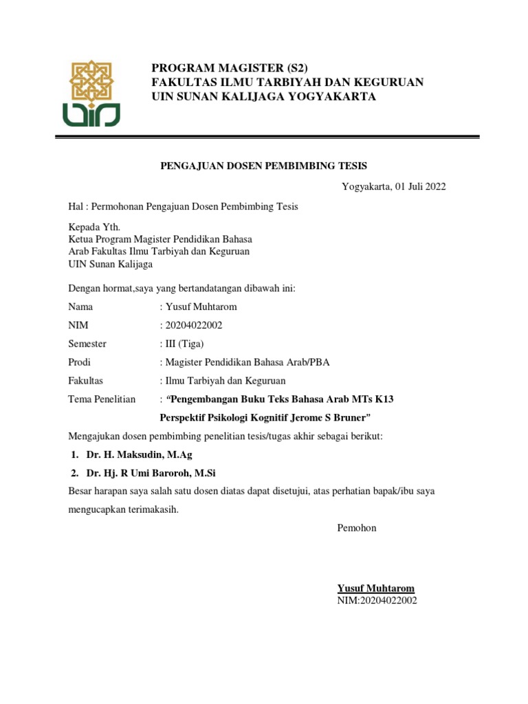 Surat Pengajuan Pembimbing | PDF Surat Pengajuan Pembimbing | PDF