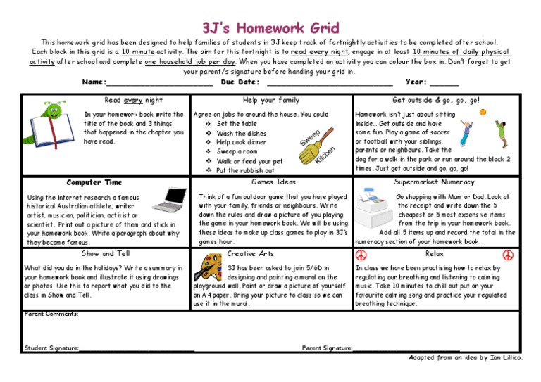 3J Homework Grid: Fortnightly Activities | PDF