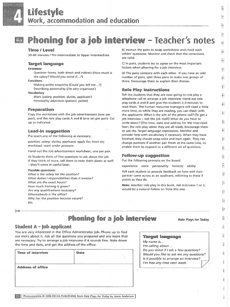 Roleplay - Phoning For Job Interview | PDF