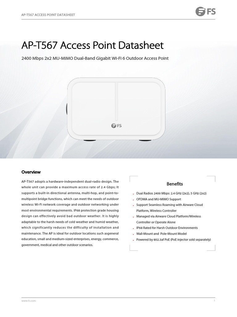 AP-T567 Access Point Datasheet: 2400 Mbps 2x2 MU-MIMO Dual-Band Gigabit ...