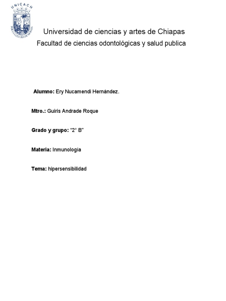 Hipersensibilidad Imunologia Ery Nucamendi Hernadez 2B | PDF | Alergia | Anticuerpo