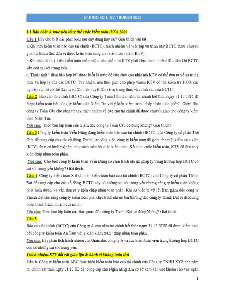 Bai Tap - Chuyen de 1 - TNKTV - SV | PDF