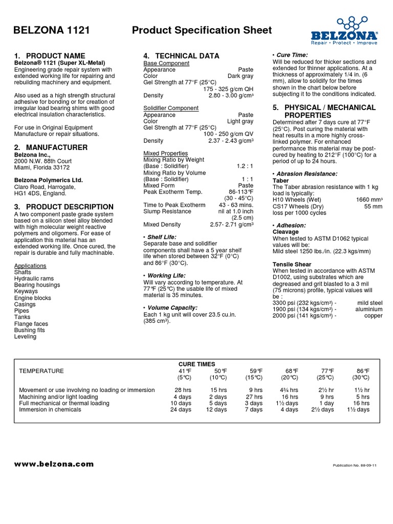 Belzona 1121 Instrustions | PDF | Density | Gel