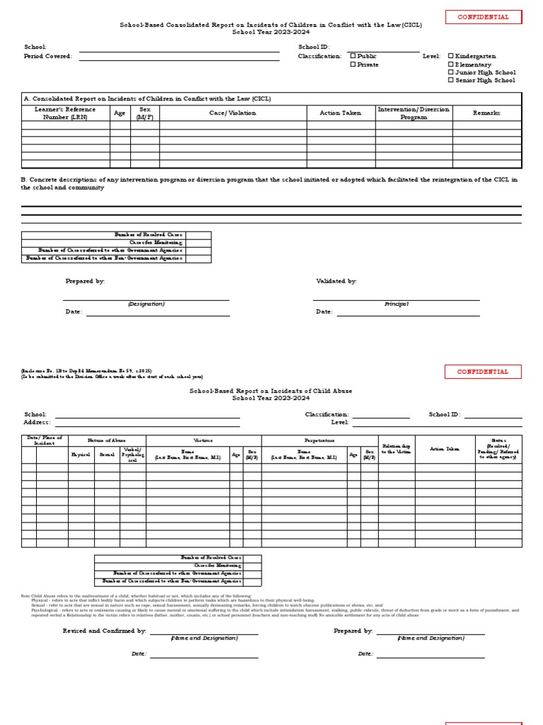 School-Based Consolidated Report On Incidents of Children in Conflict With The Law (CICL) School ...
