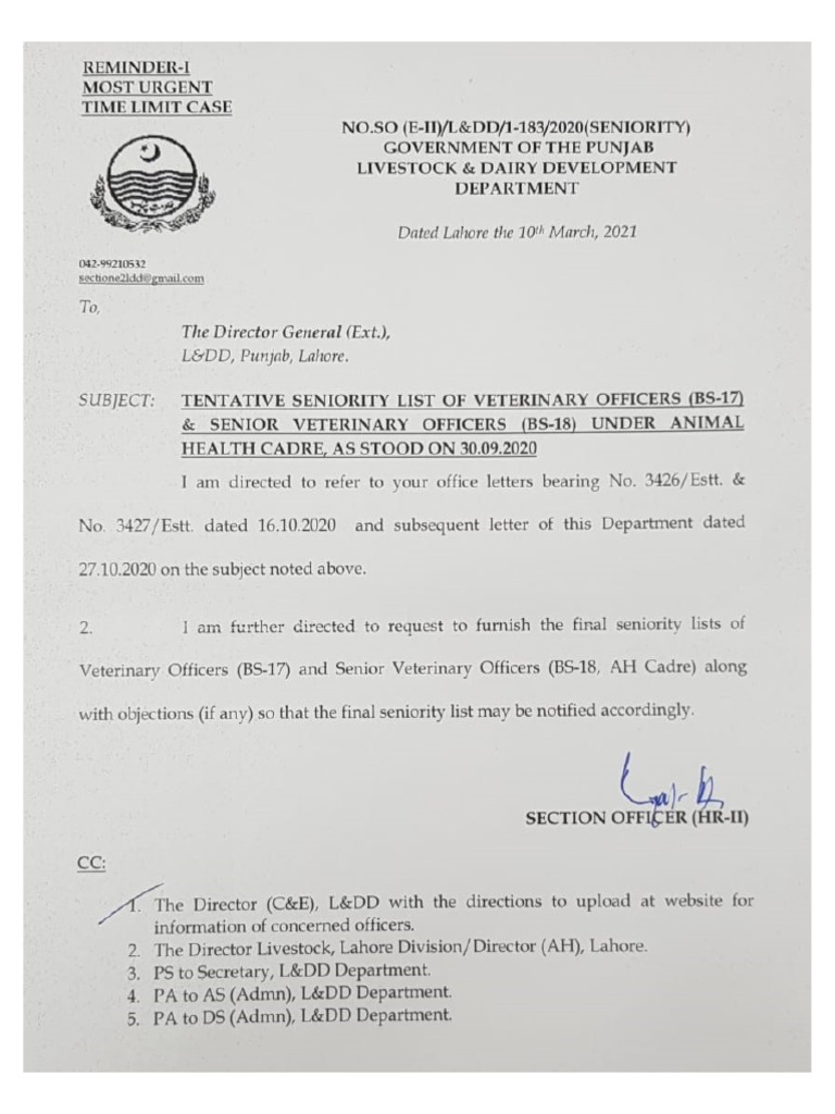 Seniority List Letter 10-03-2021 | PDF