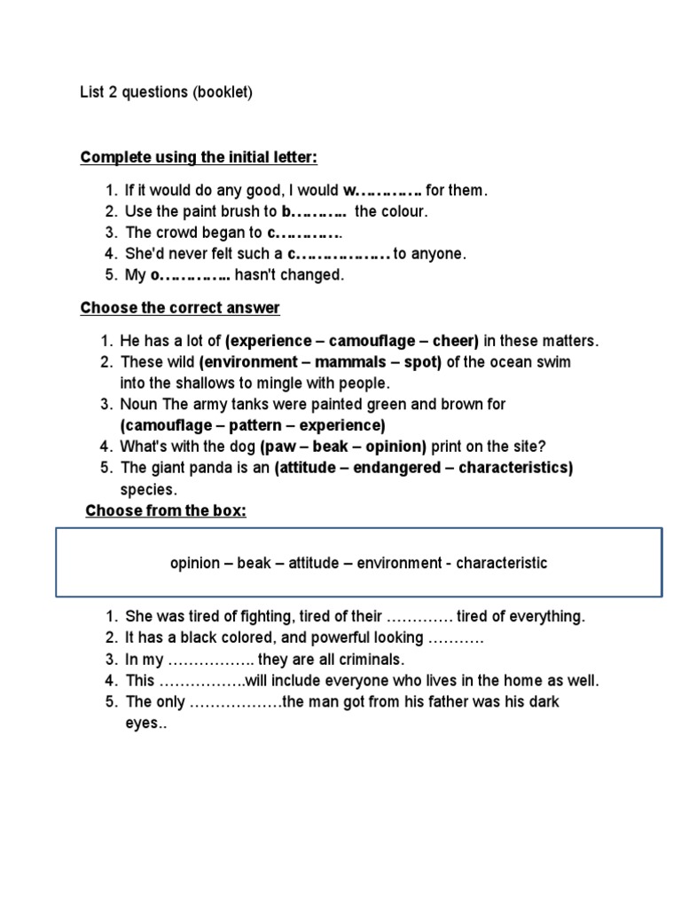 List 2 Questions Lesson Questions | PDF