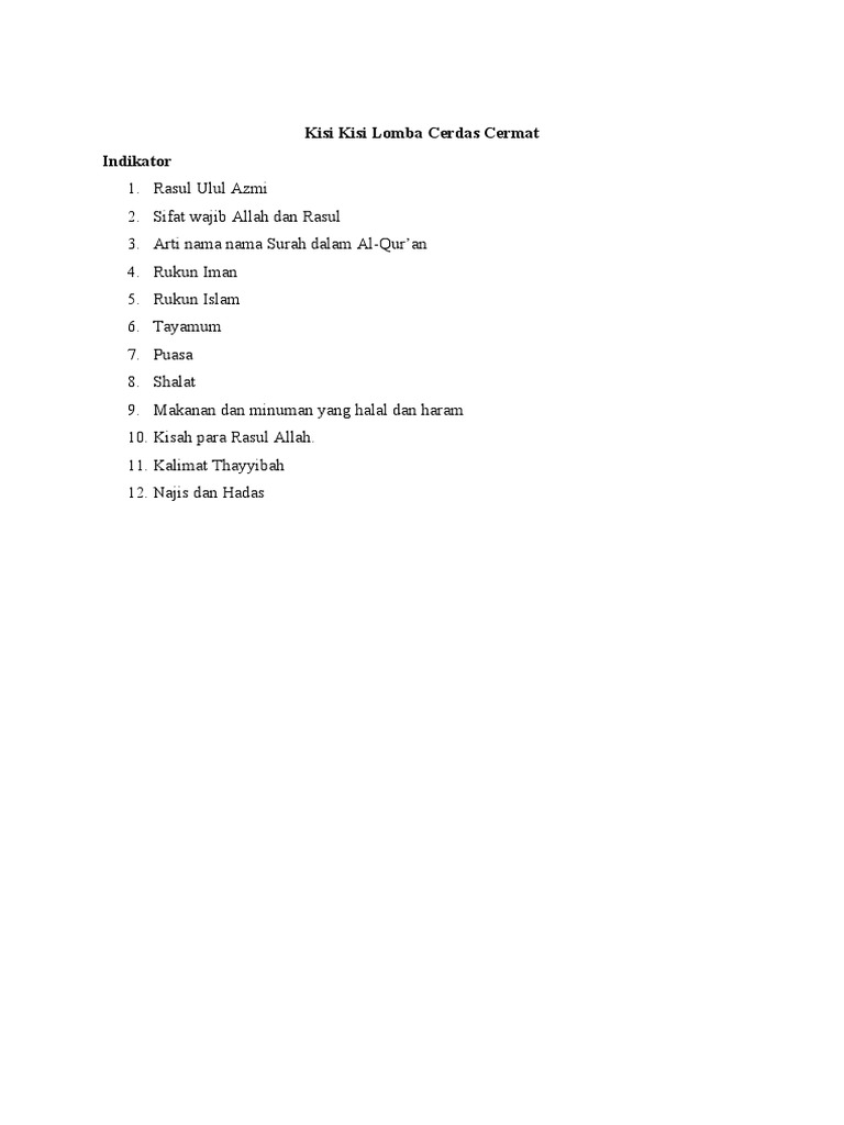 Kisi Kisi Cerdas Cermat | PDF
