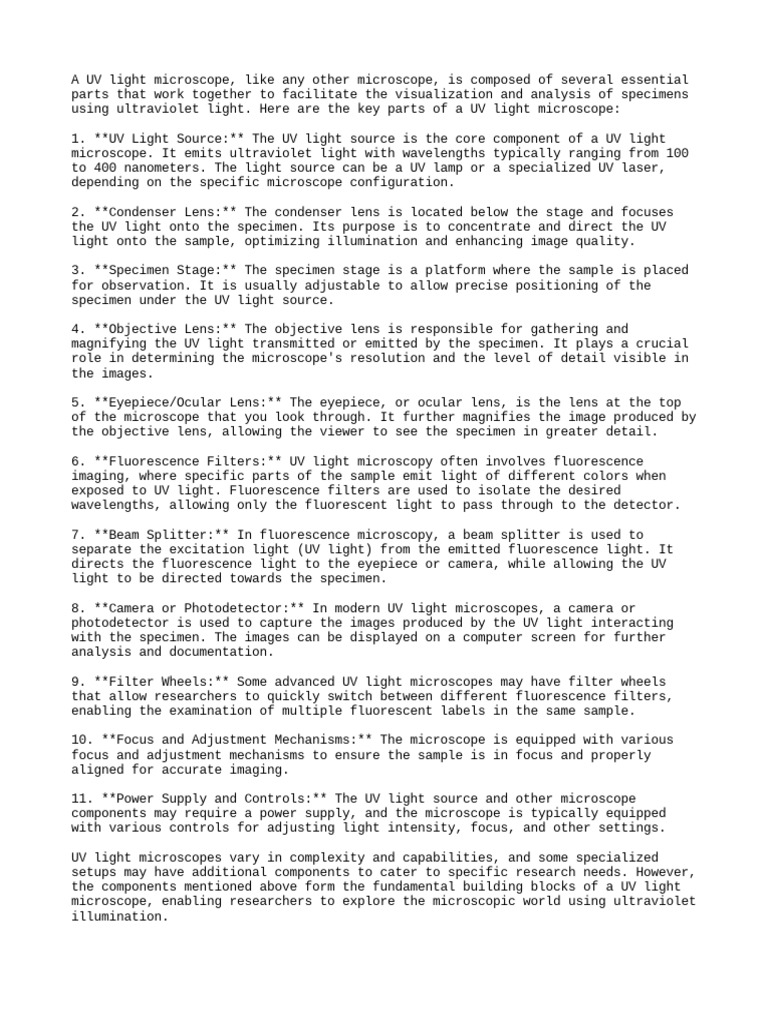Parts of Uv Light Microscope | PDF