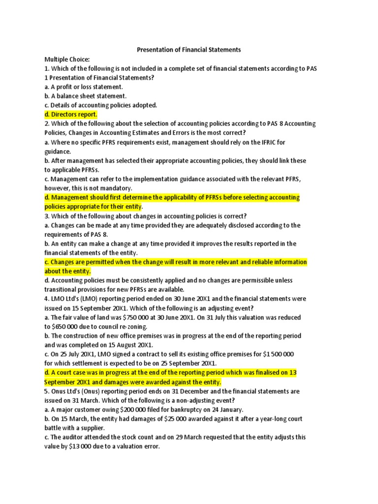 Financial Statements: Key Concepts Quiz | PDF | Business | Finance ...