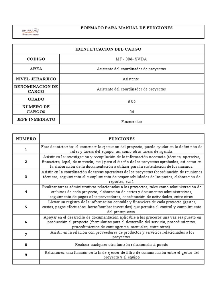 Formato para Manual de Funciones | PDF | Presupuesto