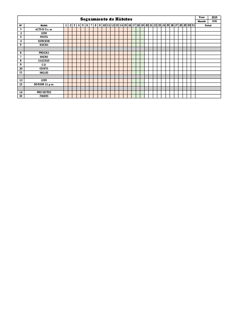 Seguimiento de Habitos Plantilla | PDF