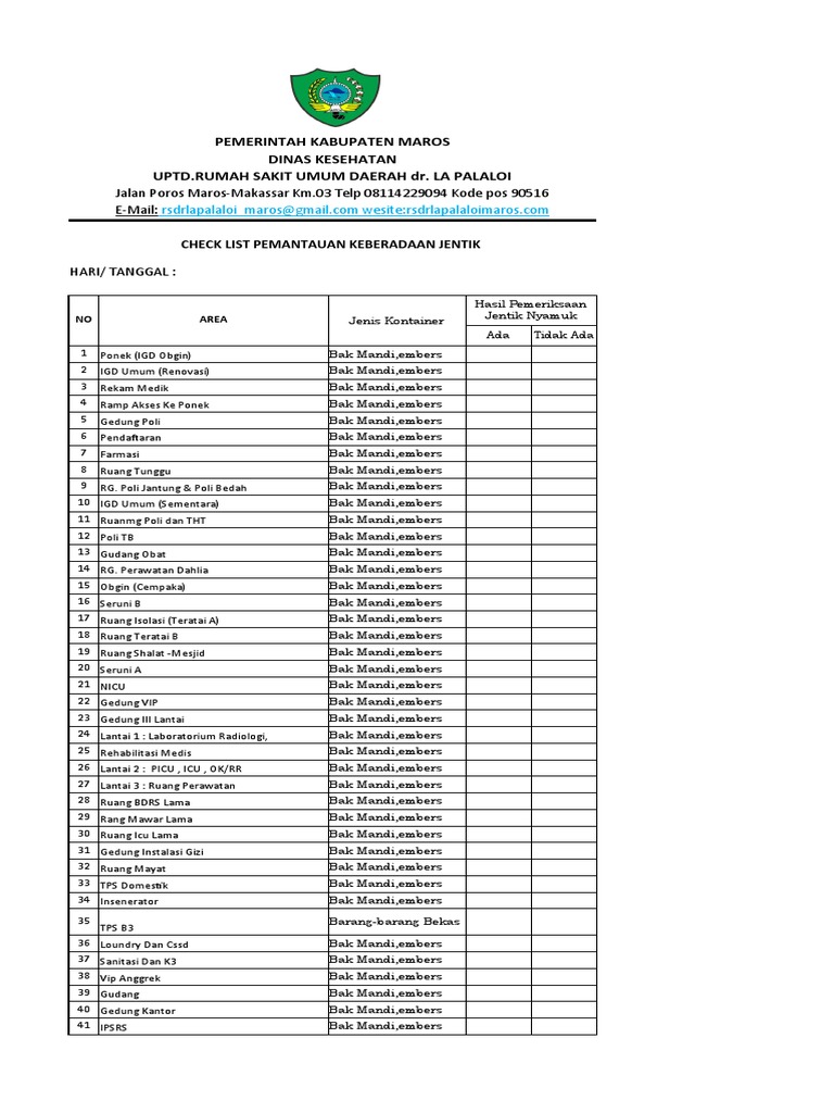 Cek List Pemantauan Vektor | PDF