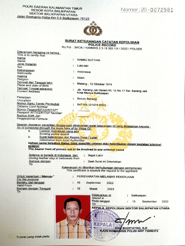 Hamid Sofyan SKCK | PDF