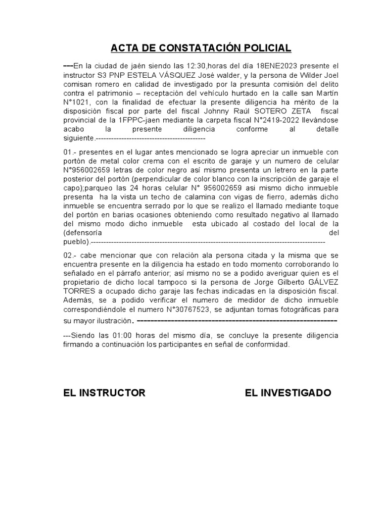 Acta de Constatación Policial | PDF