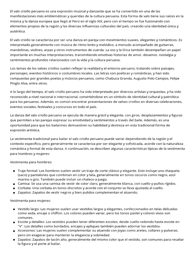 El vals criollo peruano es una expresión musical y danzante que se ha ...