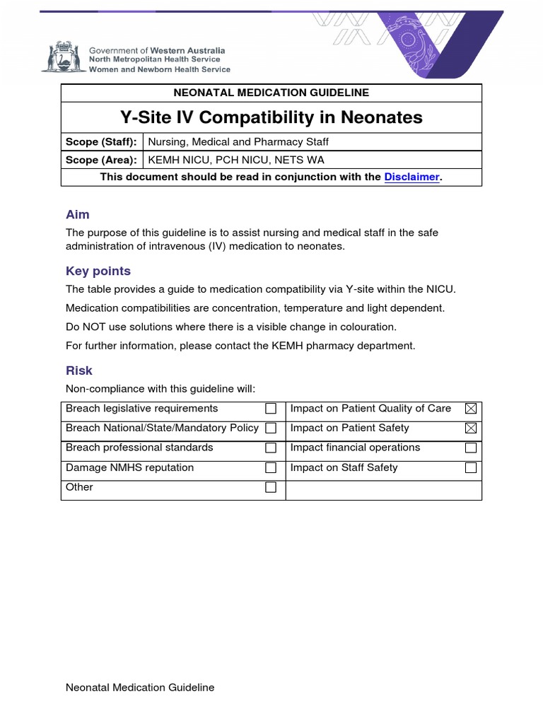 Y-Site IV Compatibility in Neonates | PDF