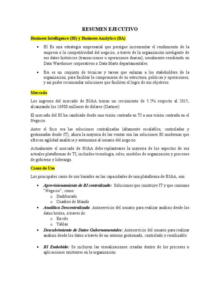 Resumen Ejecutivo Bi & Ba | PDF | Informática | Tecnologías de la ...