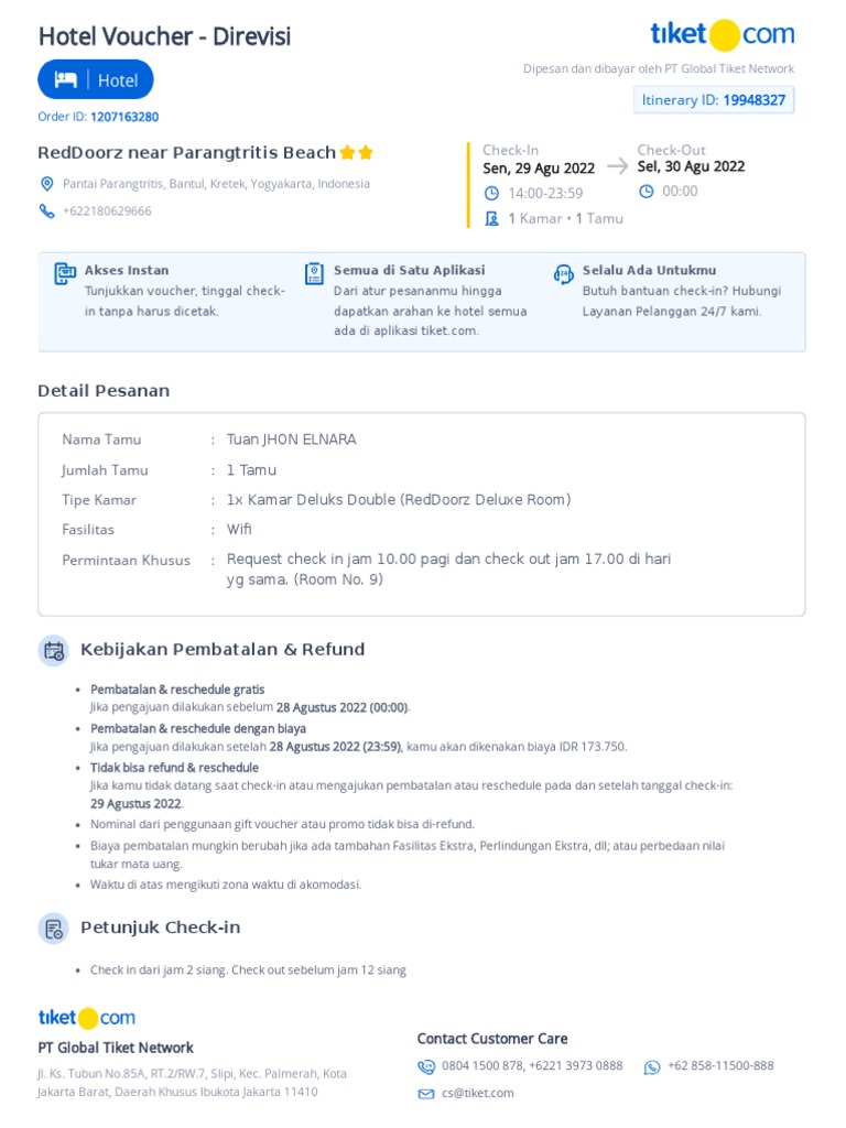 Hotel E-Voucher - Reddoorz Near Paris Beach | PDF