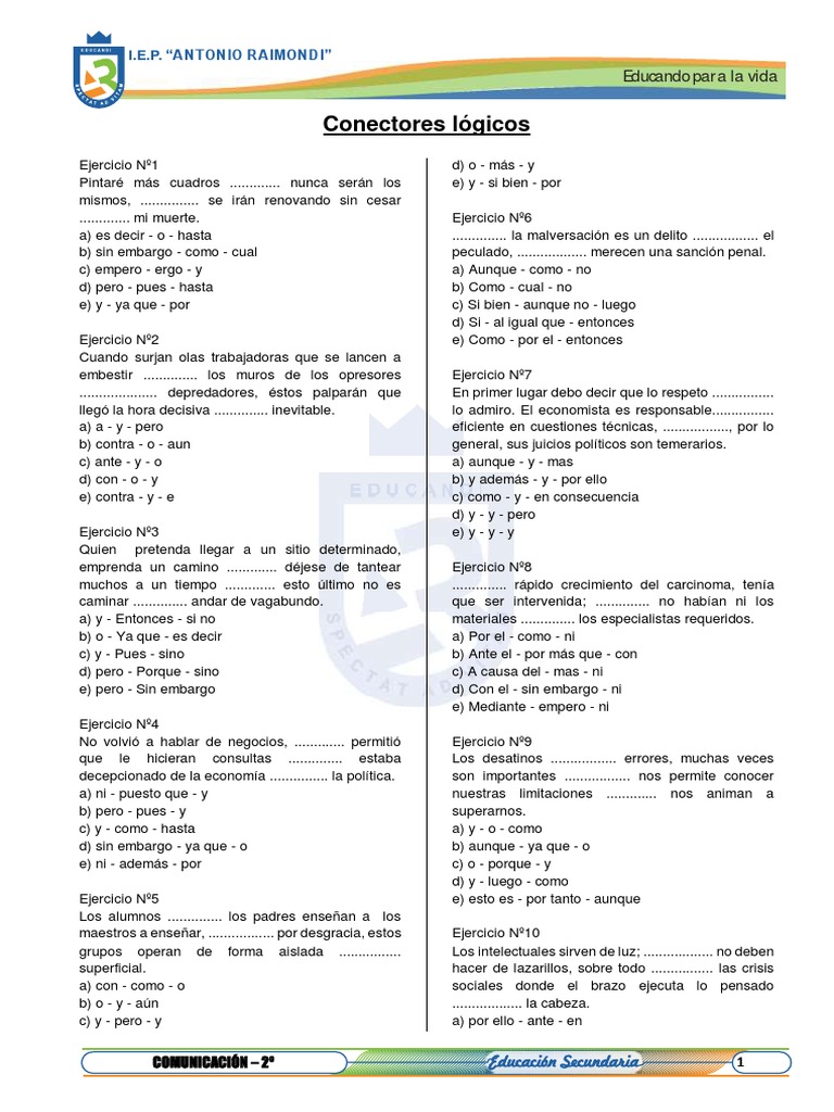 Ejercicios de conectores lógicos | PDF