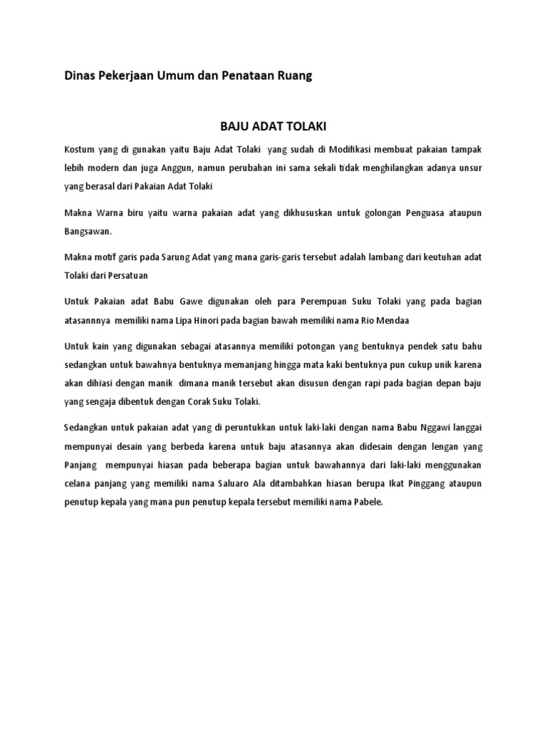 BAJU ADAT TOLAKI | PDF