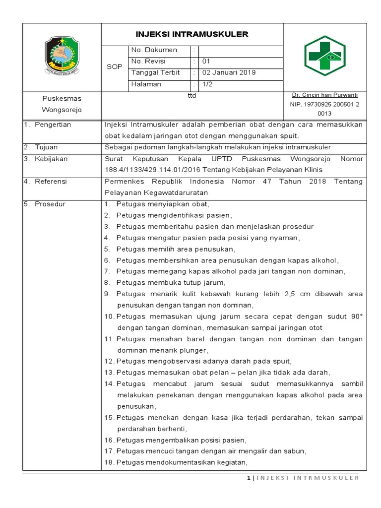 Sop Injeksi Intramuskuler | PDF
