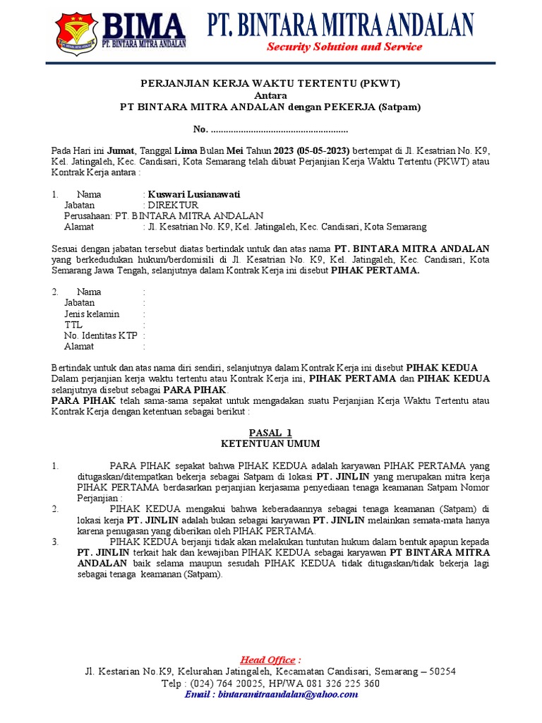 Draft PKWT Jinlin | PDF