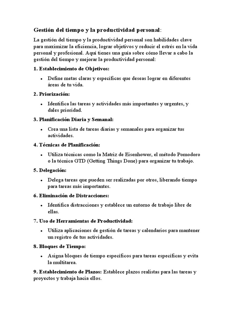 Gestión Del Tiempo y La Productividad Personal | PDF