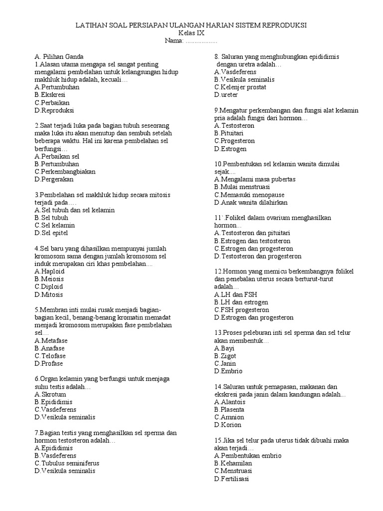 Lat Soal UH 1 IX | PDF | Kesehatan Holistik | Sains & Matematika