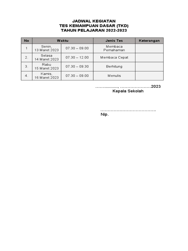 Jadwal TKD - 2022-2023 | PDF