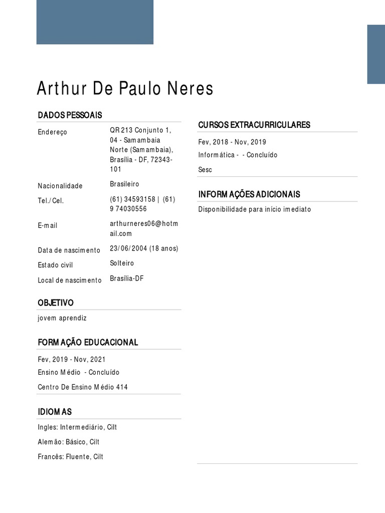 CV Arthur de Paulo Neres | PDF